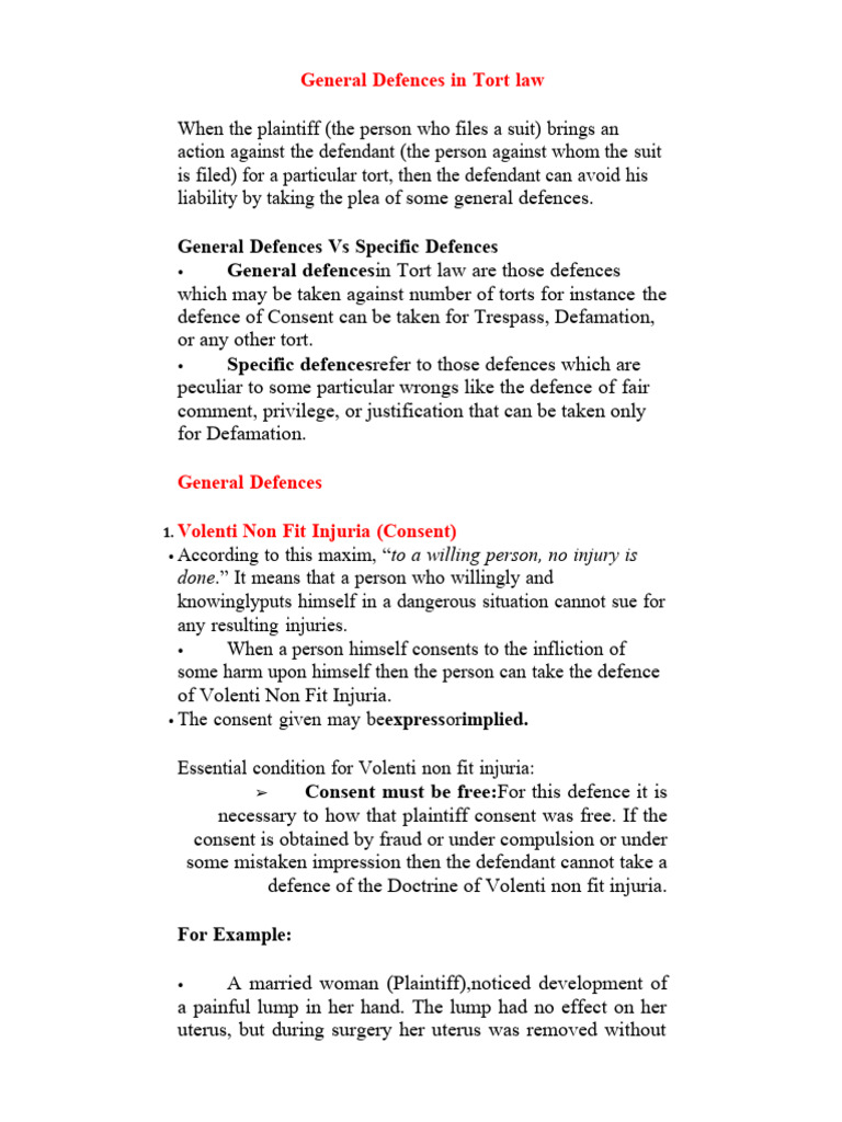 General Defences in Tort law | PDF | Tort | Trespass