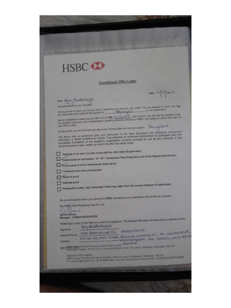 Ajay HSBC Offer Letter | PDF