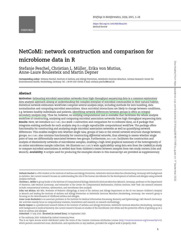 NetCoMi: Microbiome Network Analysis Tool | PDF | Statistics ...