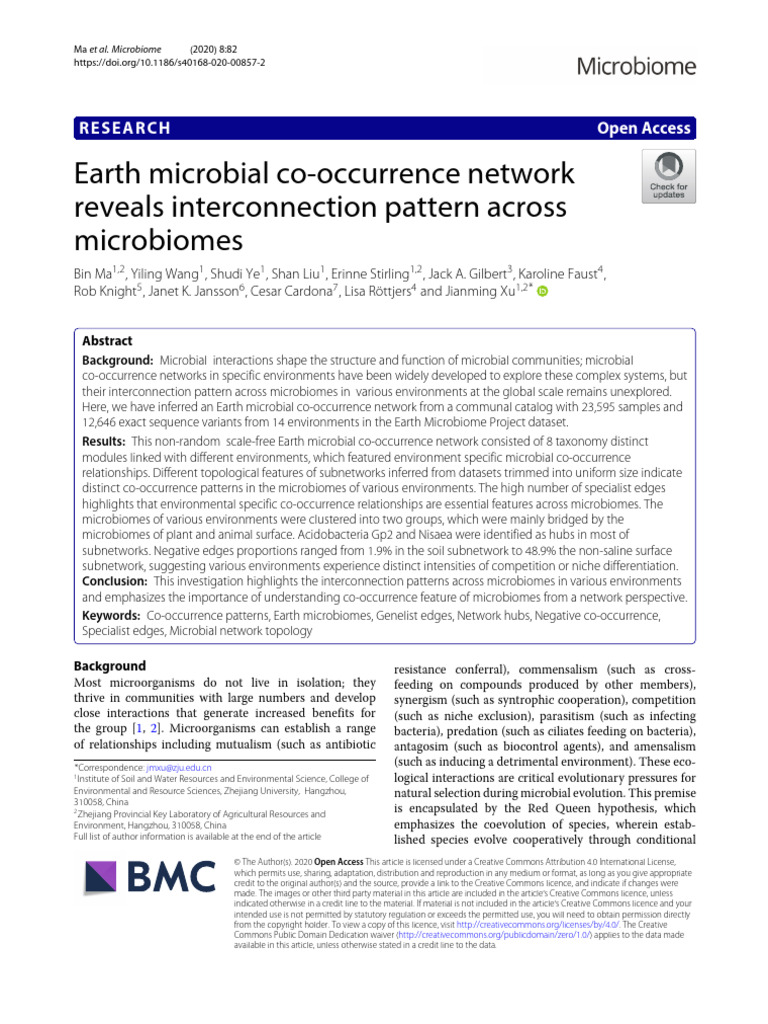 Earth Microbial Co-Occurrence Network Reveals Interconnection Pattern Across Microbiomes | PDF ...