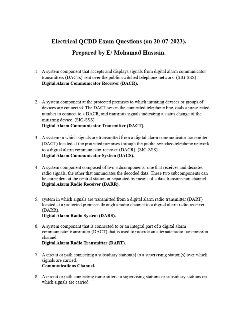 FA QCDD Exam Questions KIC by Treka | PDF | Sensor | Radio