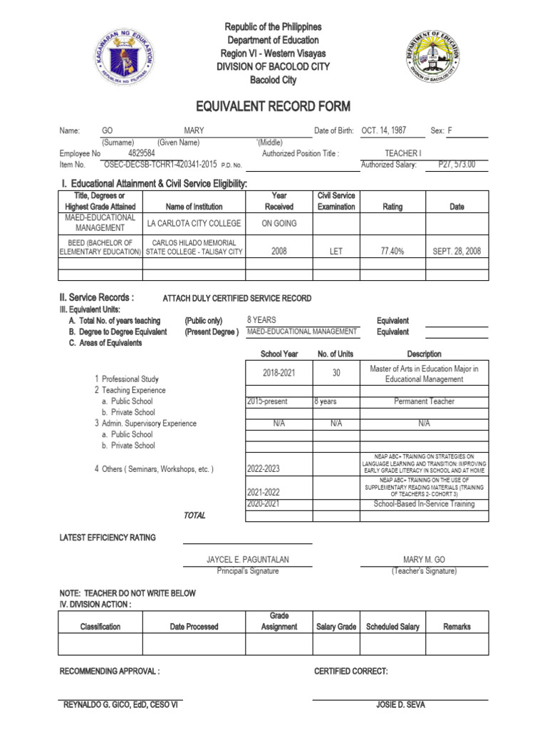ERF Form New | PDF | Teachers | Learning