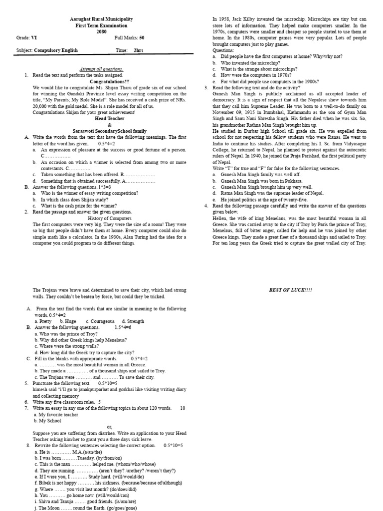 Class 6 English | PDF