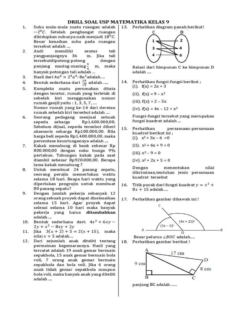 Drill Soal Ujian Sekolah 2022 Matematika | PDF