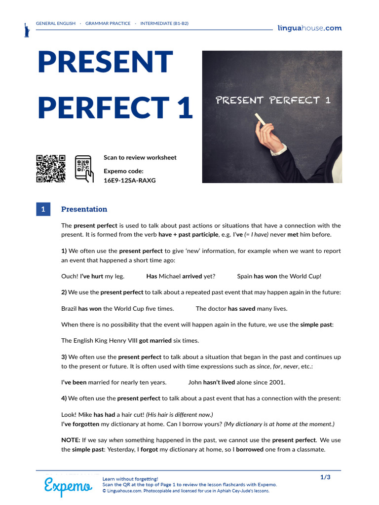 Present Perfect 1 American English Student Ver2 | Download Free PDF | Linguistics | Grammar