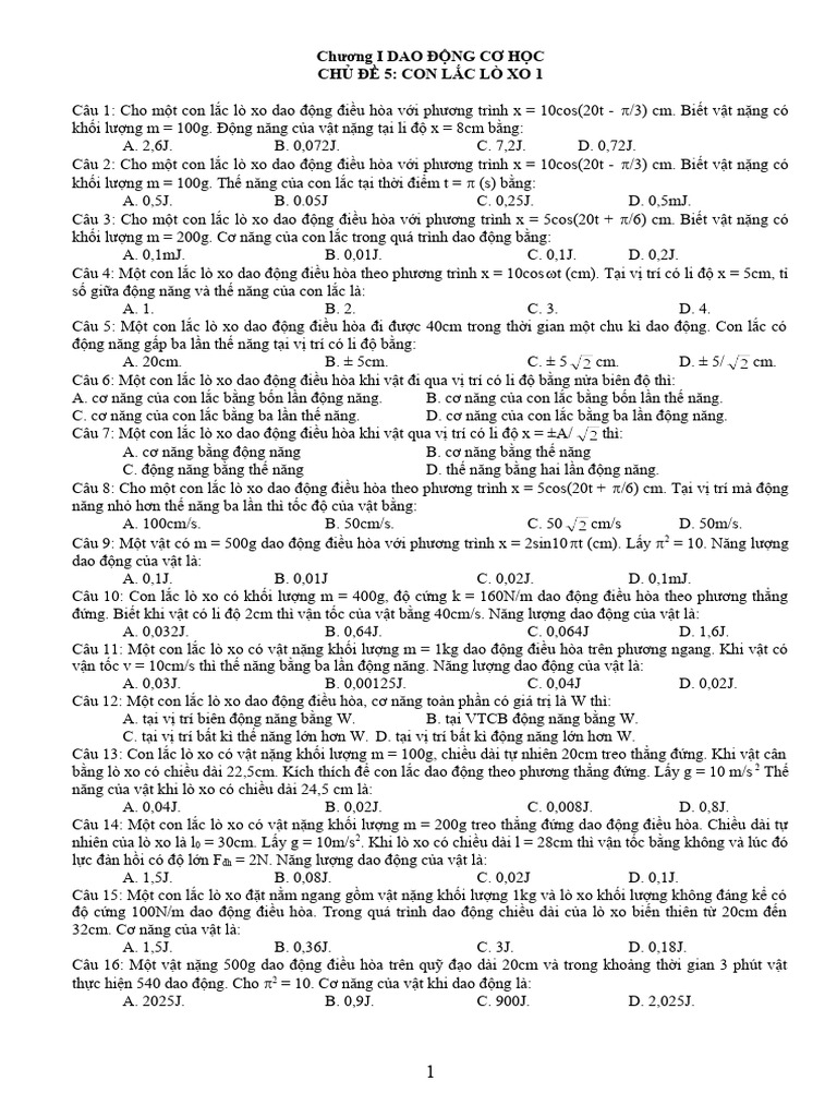 CD5 Con lắc lò xo 1 | PDF