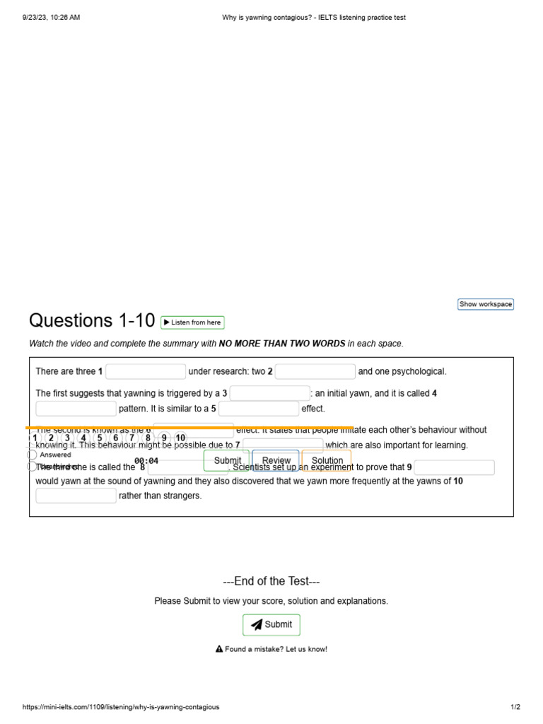 Why Is Yawning Contagious - IELTS Listening Practice Test | PDF ...