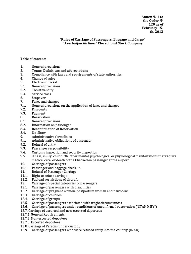 General Conditions of Passenger and Baggage Carriage | PDF | Airlines ...