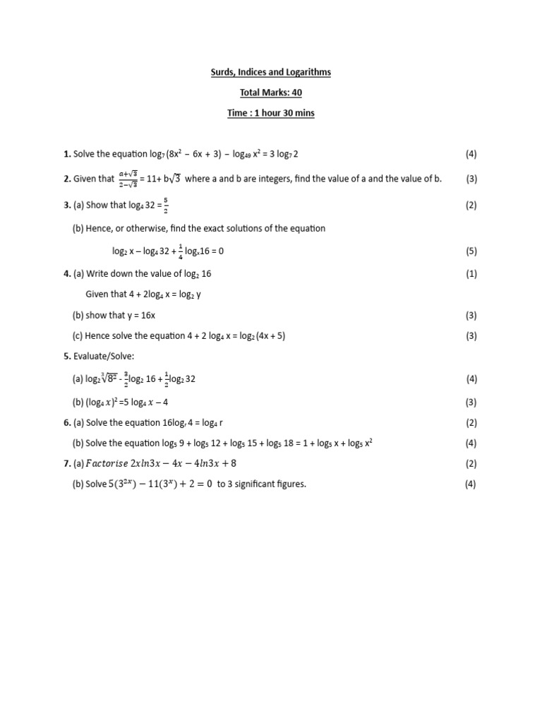 Surds, Indices and Logarithms | PDF