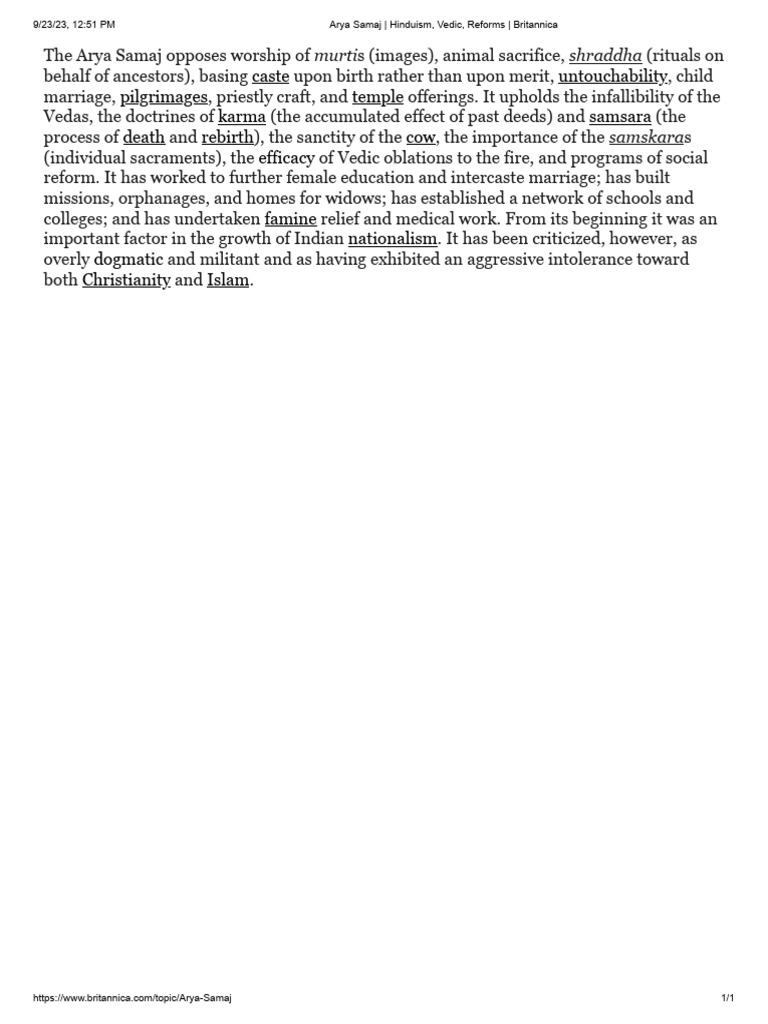 Arya Samaj: Hindu Reforms and Beliefs | PDF | Religion & Spirituality