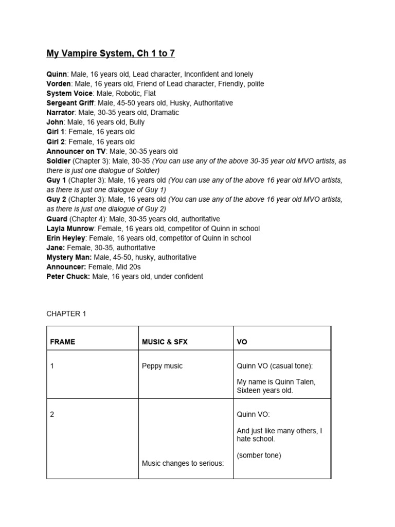 My Vampire System CH 1 To 7 - Breakdown | PDF