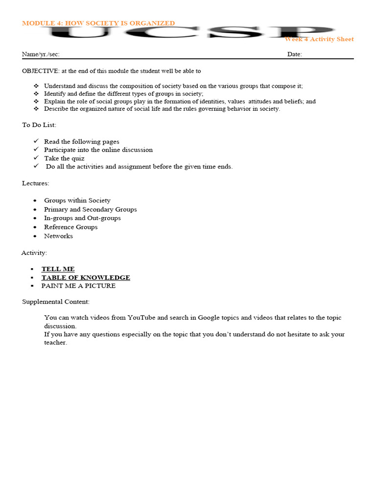 UCSP MODULE 4 Activity Sheets | PDF