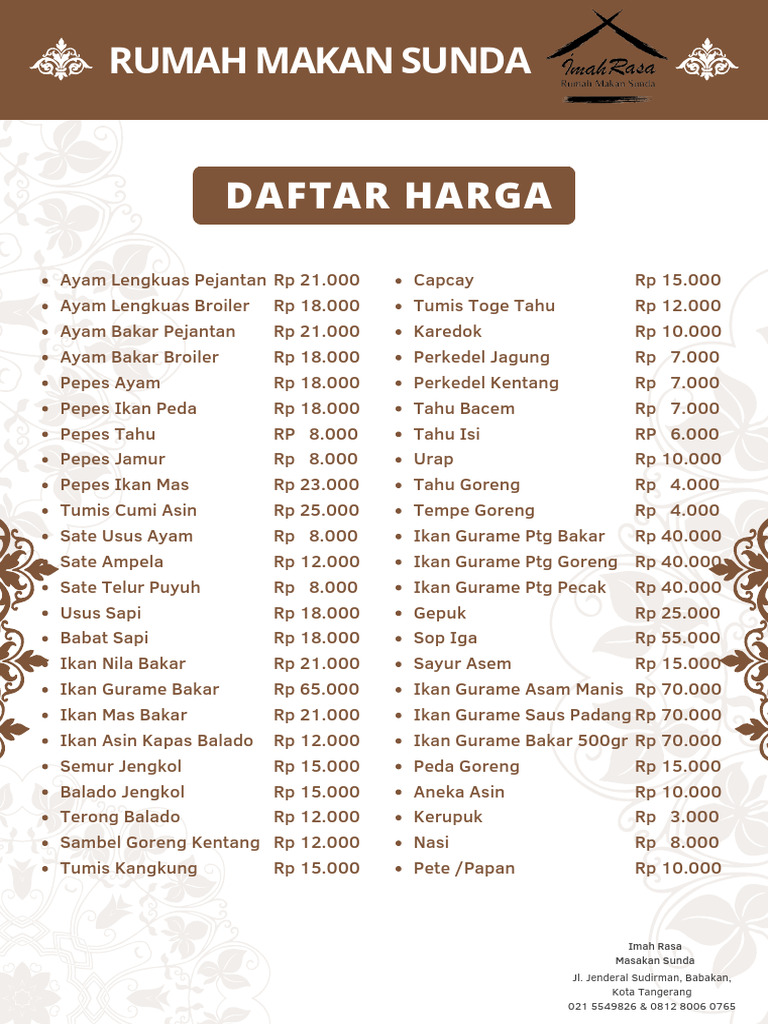 Menu Masakan Sunda Imah Rasa | PDF