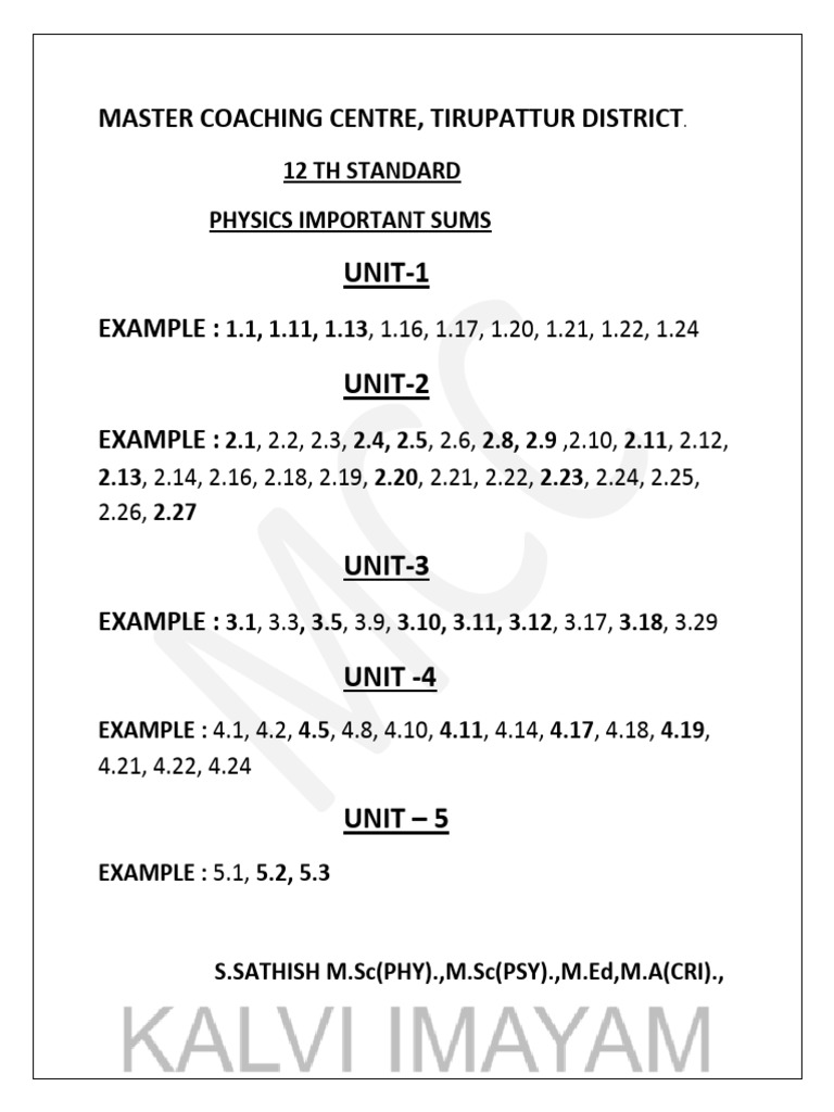 12 TH Phy Problems Kalvi Imayam | PDF