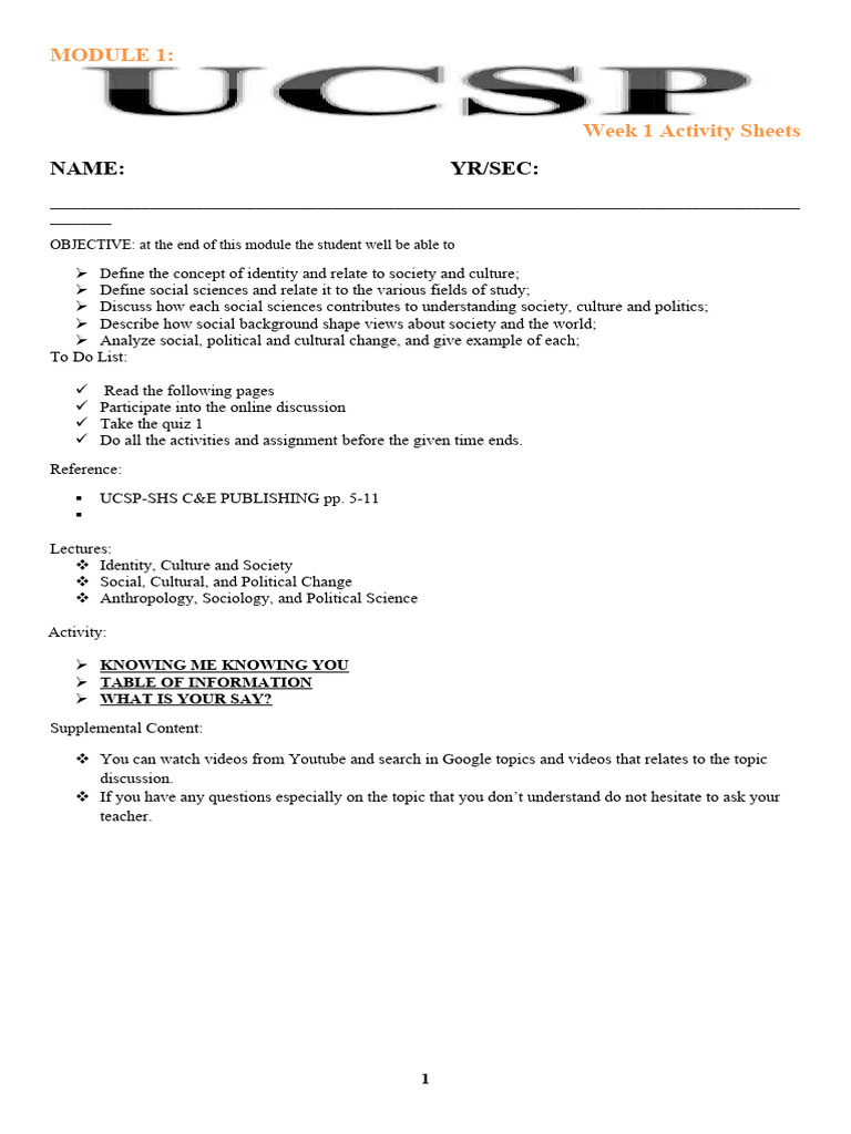 Ucsp Module 1 Actity Sheet | PDF