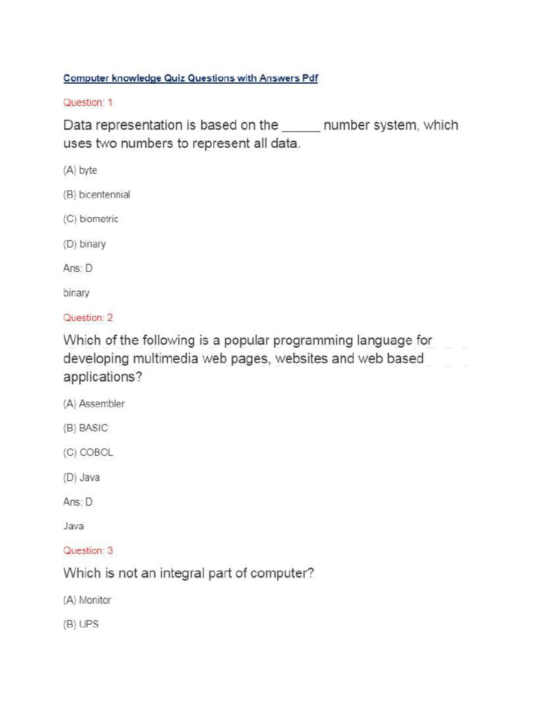 Computer Knowledge Quiz Questions | PDF