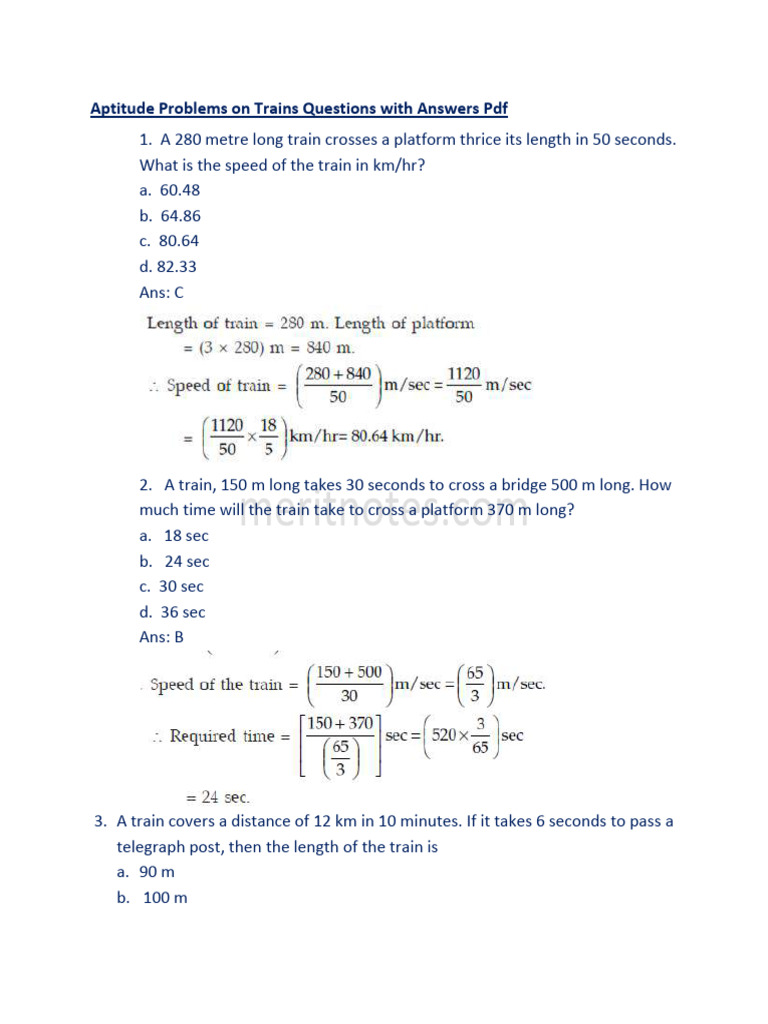 Problems Trains Questions Answers | PDF