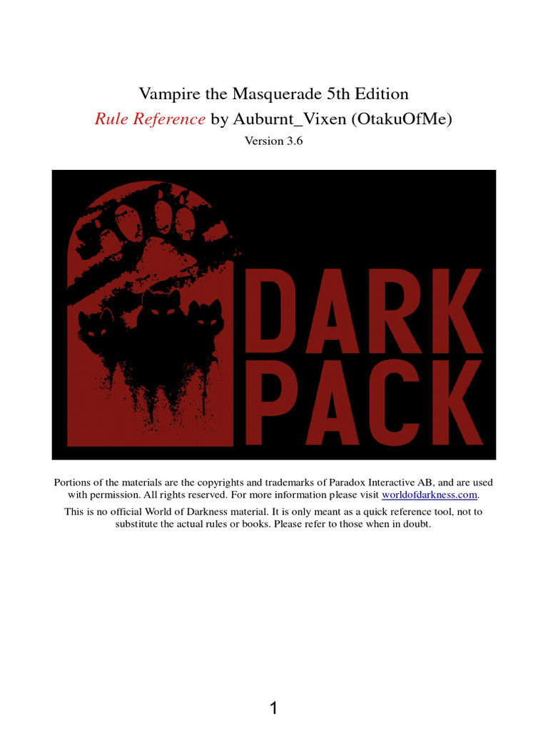 Rule Reference: Vampire The Masquerade 5Th Edition by Auburnt - Vixen ...