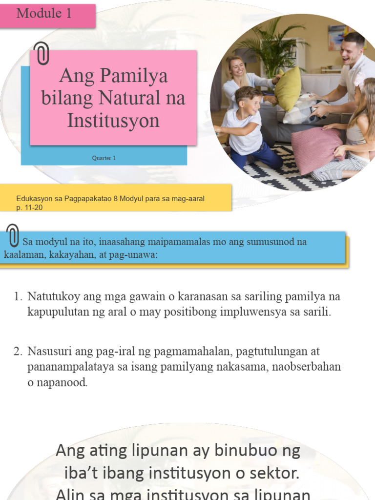 Module 1 Ang Pamilya Bilang Likas Na Institusyon | PDF