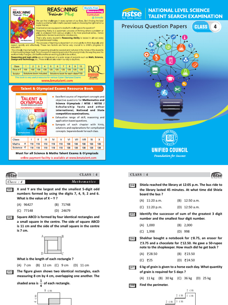 Class 4 NSTSE PQP 10-Papers 2019-20 2-In-A4 | PDF | Leaf | Water