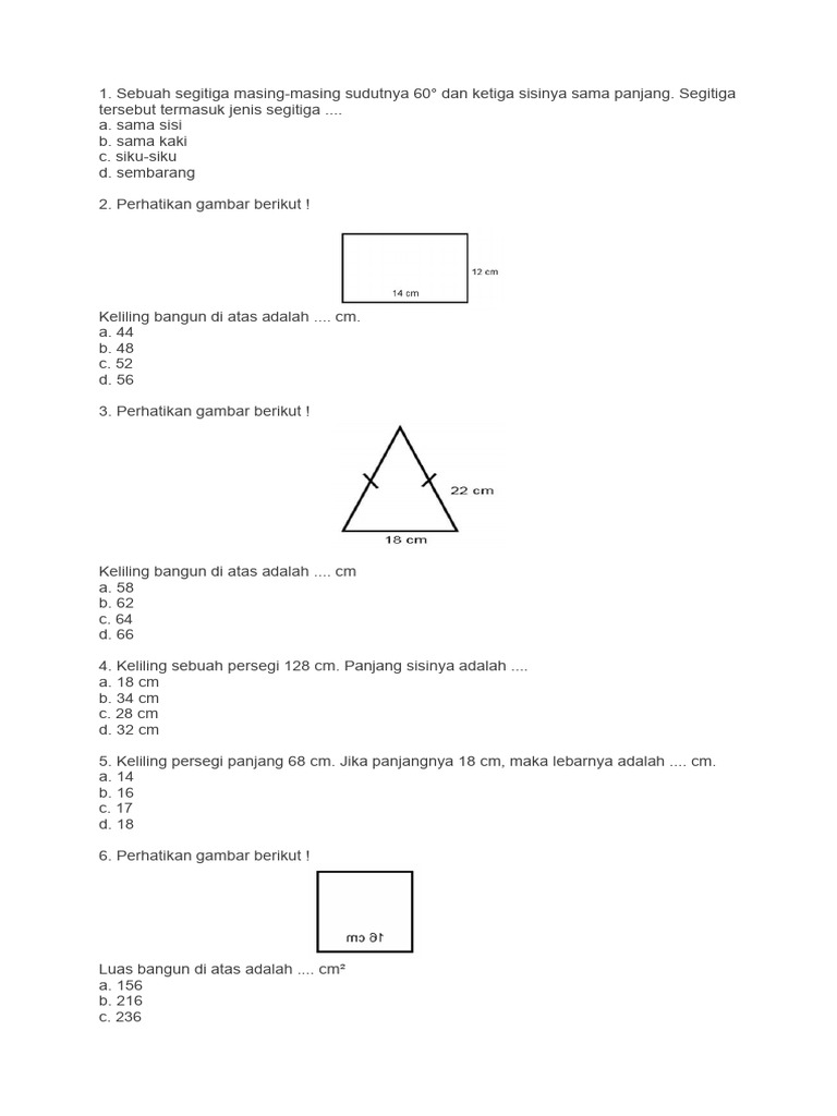 Soal Matematika Bangun Datar | PDF | Metode & Bahan Ajar | Seni
