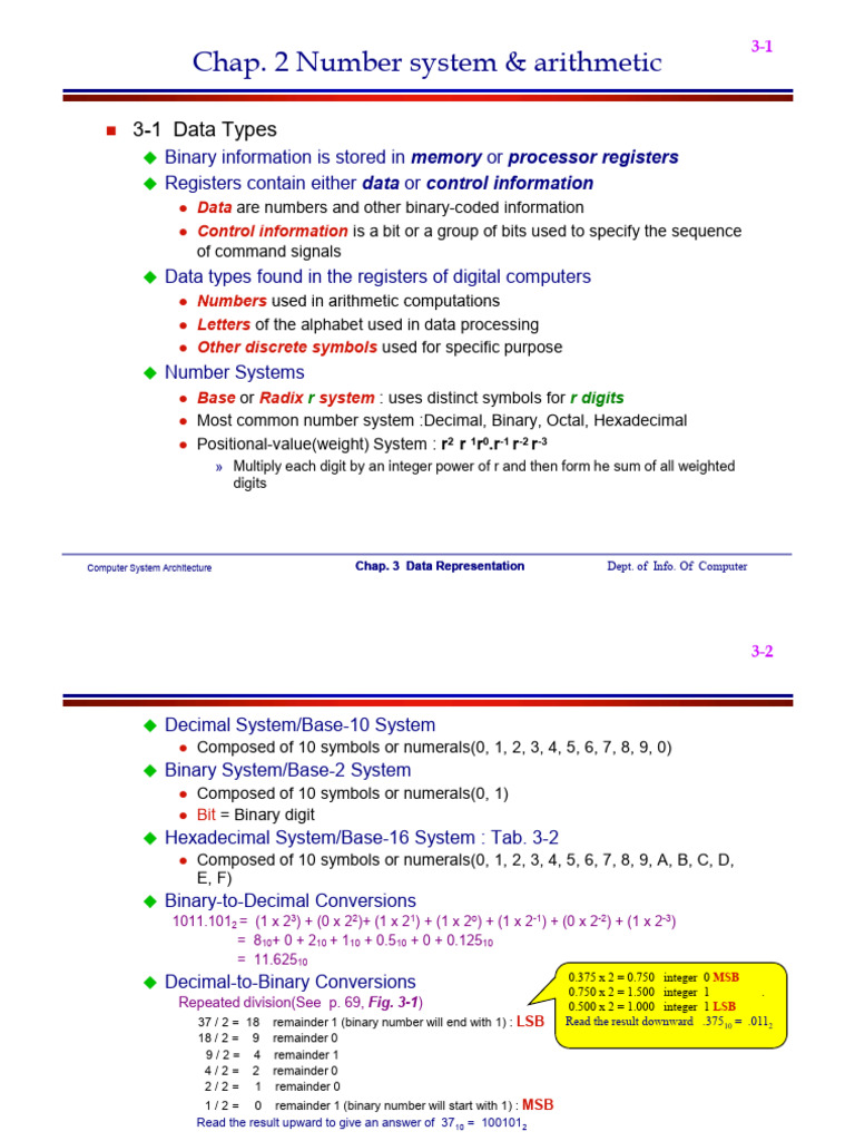 Chap. 2 Number System & Arithmetic: 3-1 Data Types | PDF | Binary Coded Decimal | Arithmetic