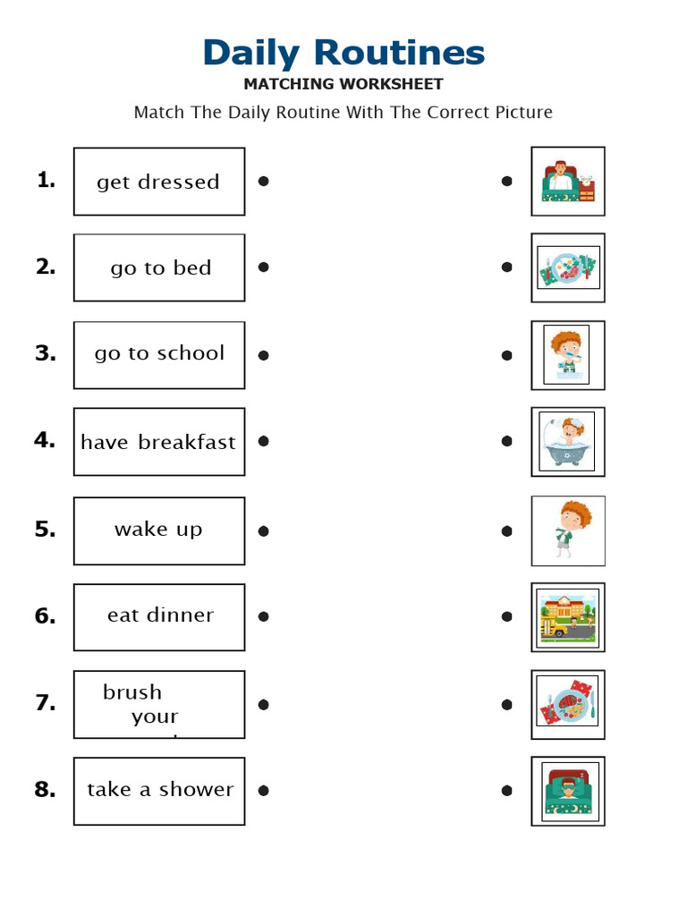 Daily Routine Worksheet Matching Worksheet | PDF