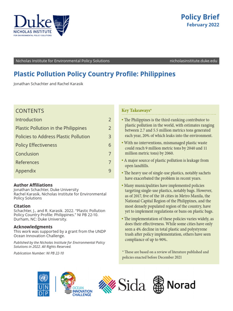 Plastic Pollution Policy Country Profile Philippines | PDF | Polystyrene | Plastic
