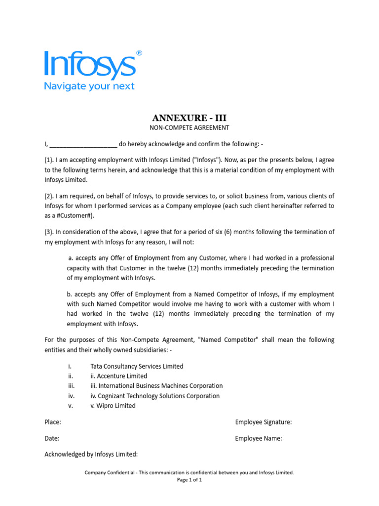 Non Compete Agreement - Annexure III | PDF