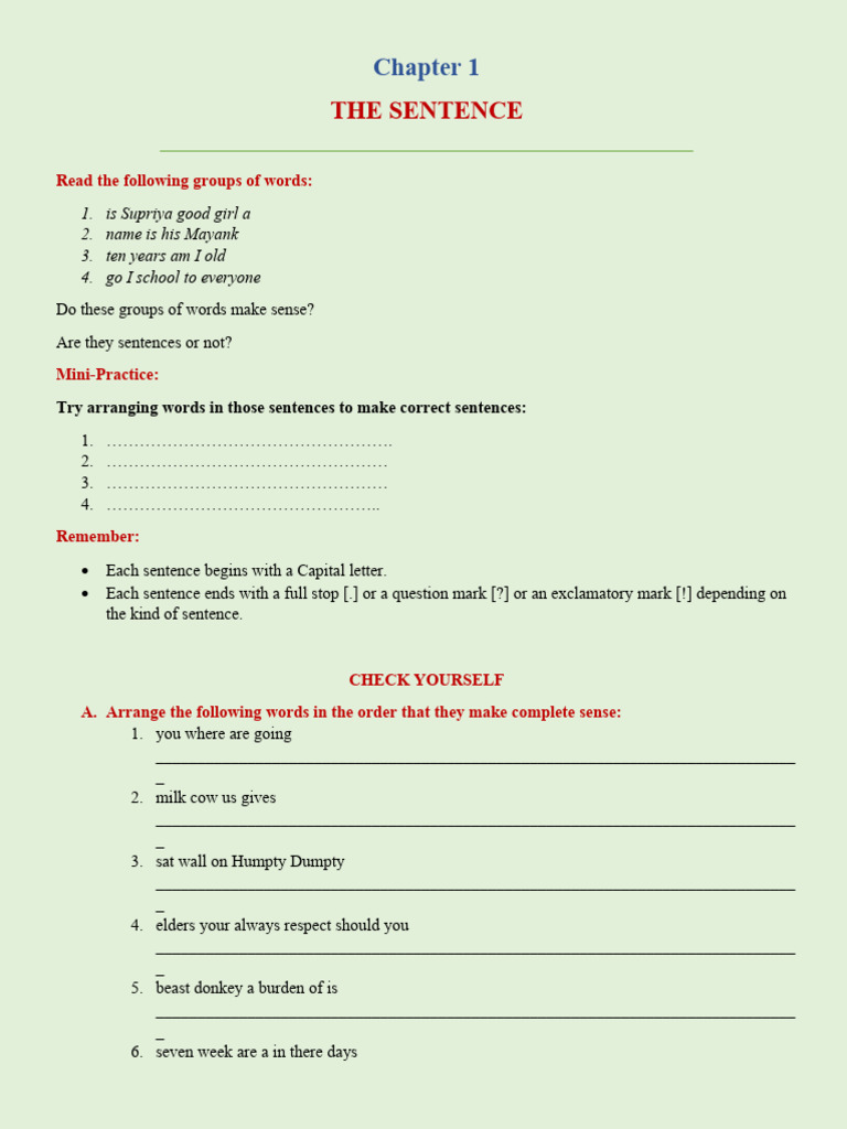 Chapter 1-The Sentence | Download Free PDF | Subject (Grammar) | Grammar