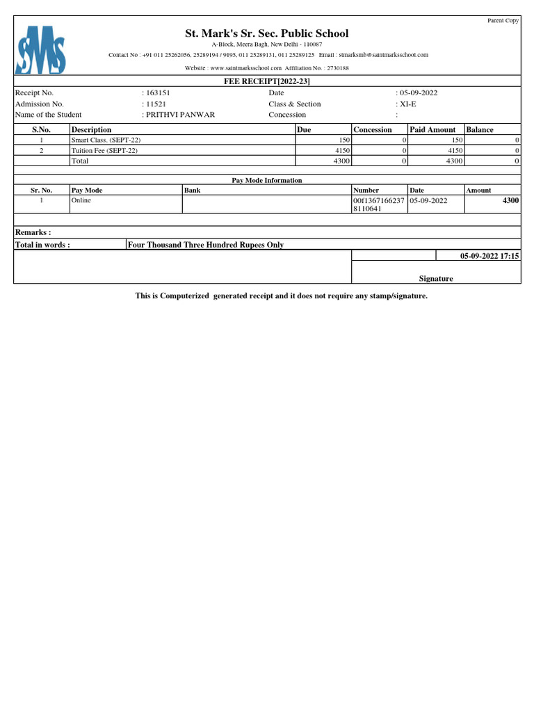 Student Single Fee Receipt 3 | PDF | Money | Service Industries