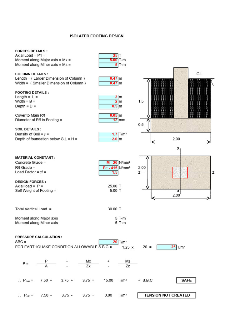Final FOOTING Design Format | PDF | Column | Length