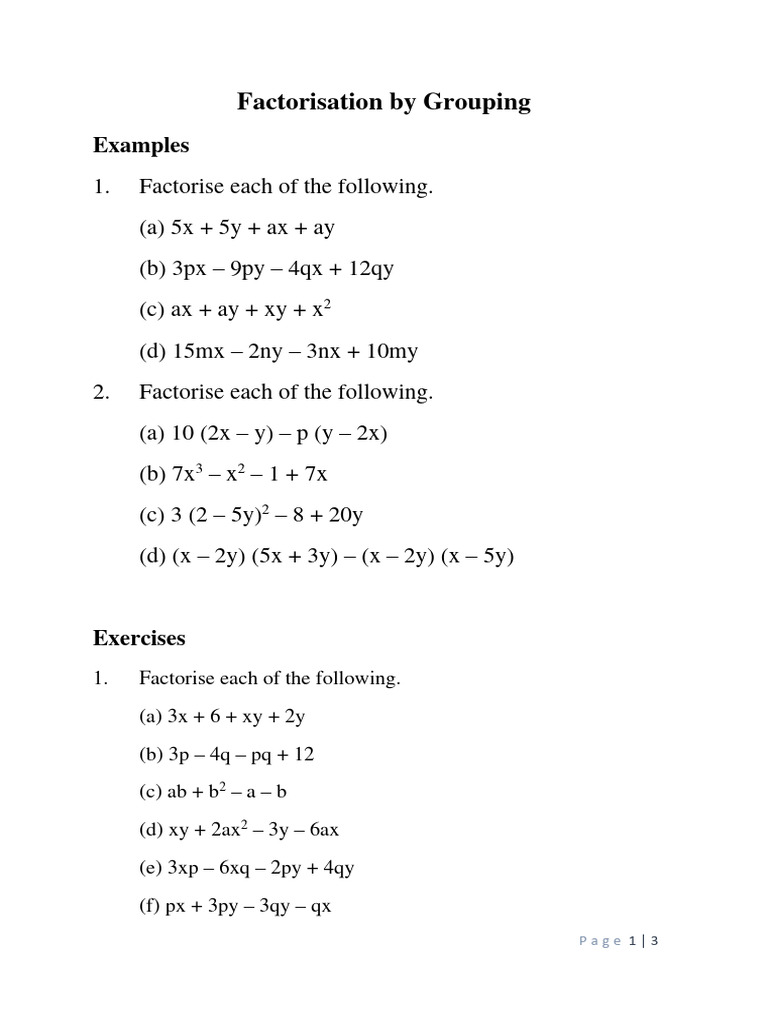 Factorisation by Grouping PDF | PDF | Teaching Methods & Materials