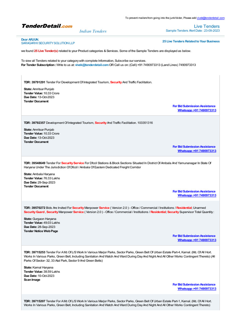 Security Guard Tender in HP, PJ and Haryana | PDF