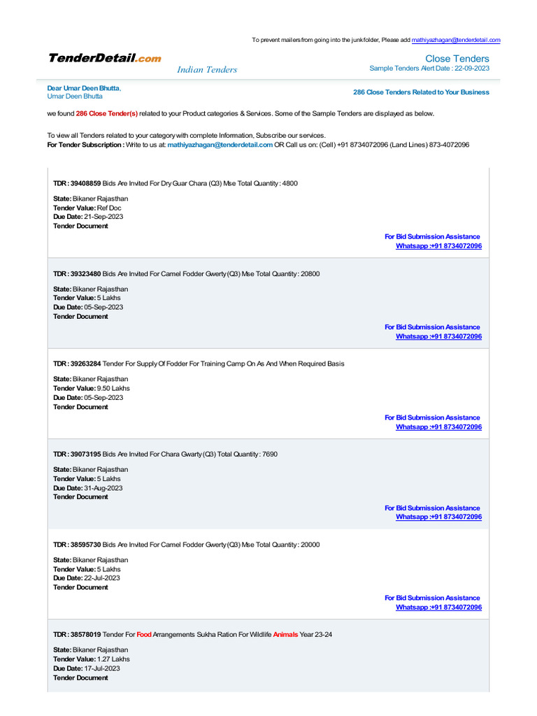 Cattle Feed Close Tenders in Bikaner | PDF | Chemical Compounds ...