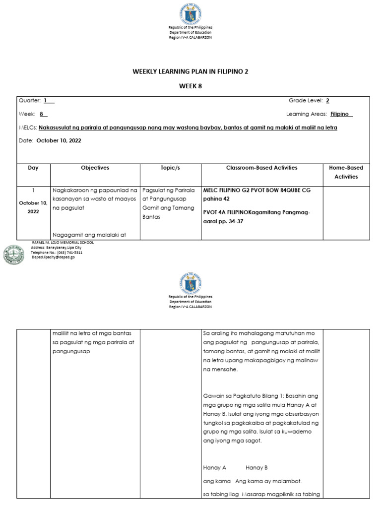 WLP Filipino Week 8 | PDF