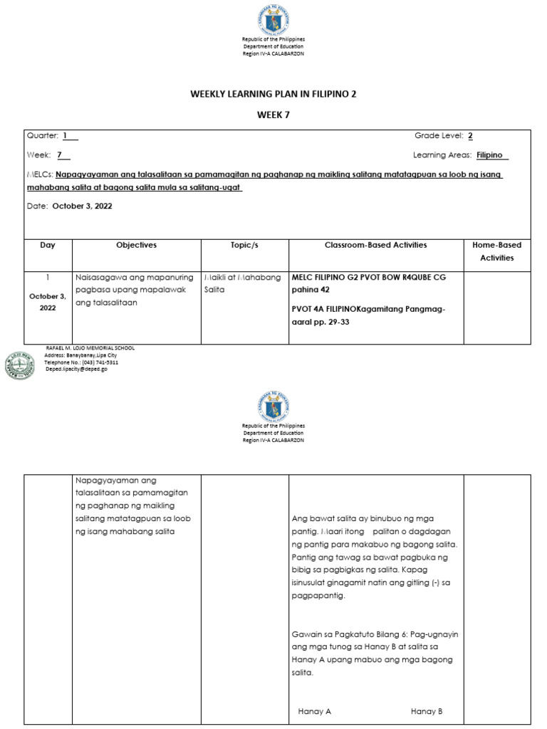 WLP Filipino Week 7 | PDF