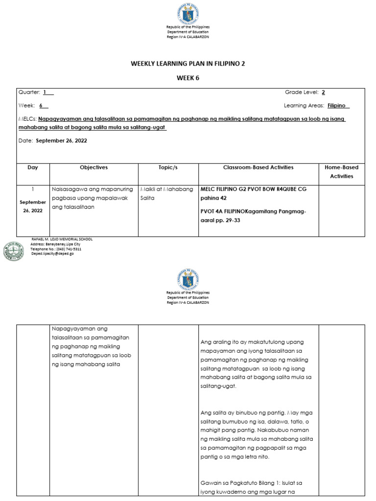 WLP Filipino Week 6 | PDF