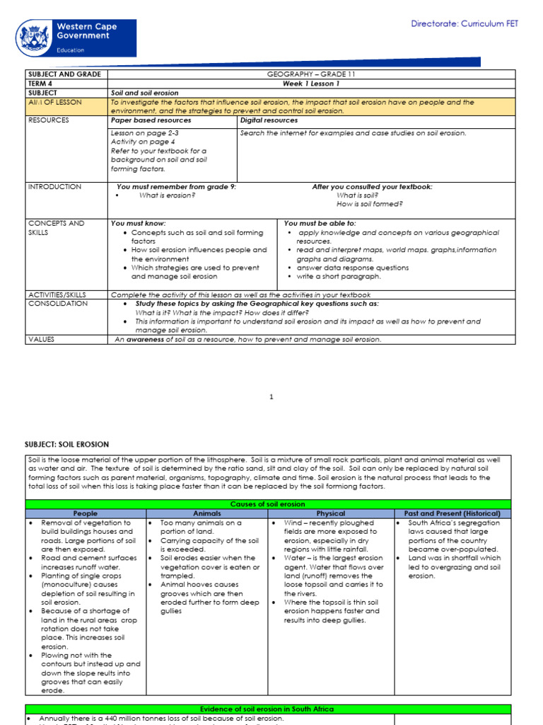 Geography Grade 11 Term 4 Week One | PDF