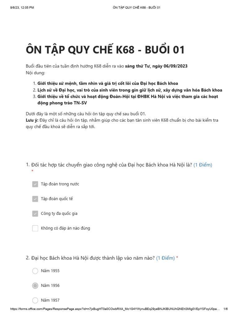 ÔN TẬP QUY CHẾ K68 BUỔI 01 | PDF