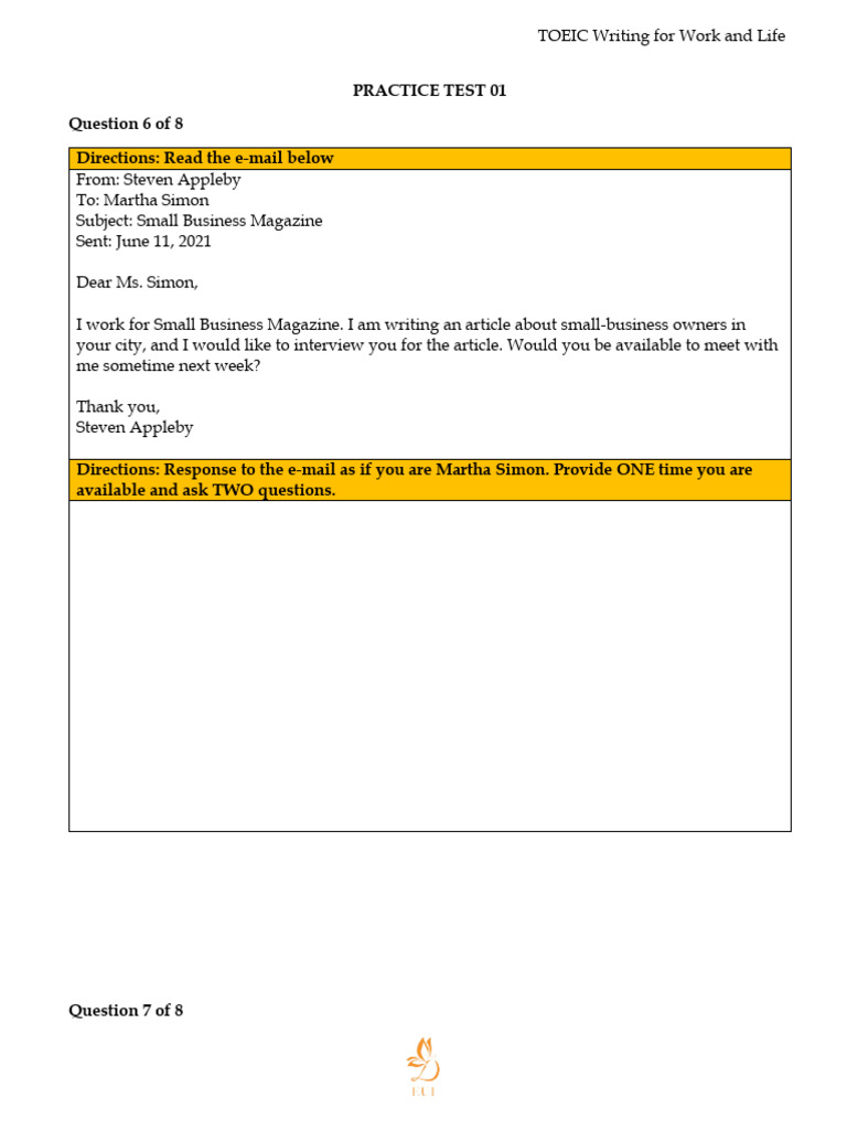 Writing Test 1 - Questions 6-8 | PDF