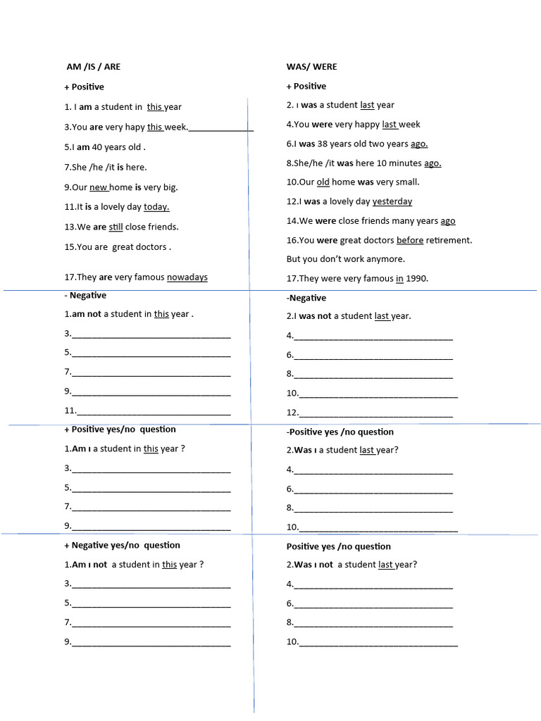 Was Were And Am Is Are Grammer A English Pdf