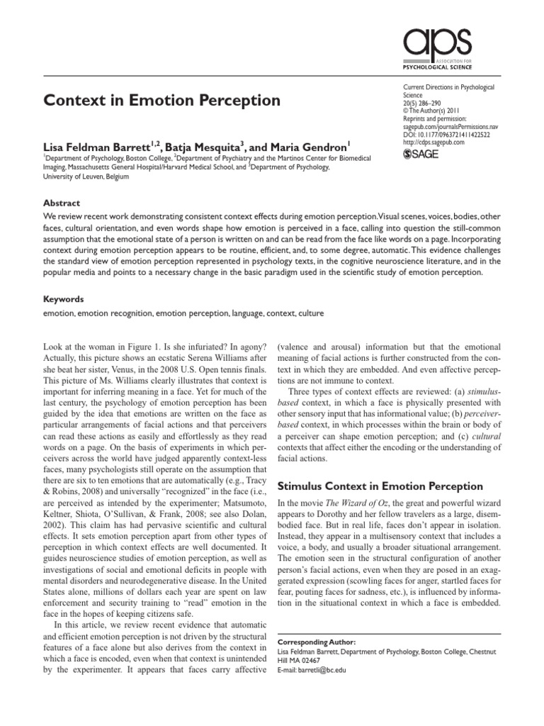 Barrett, L. F., Mesquita, B., & Gendron, M. (2011) - Context in Emotion ...