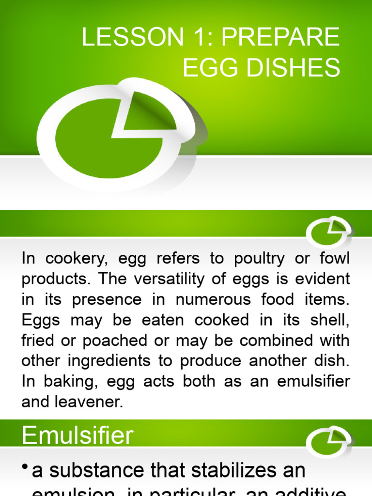 LESSON 1 Prepare Egg Dishes | PDF | Yolk | Egg As Food