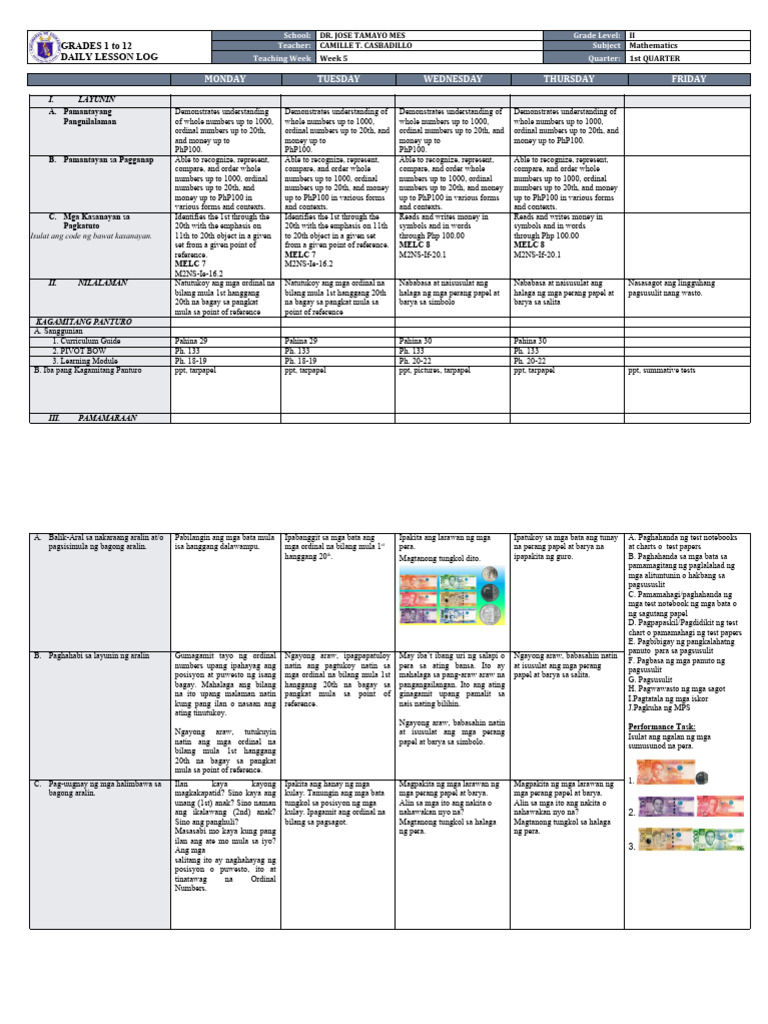 Grade 2 Q1-W5-Math-Dll | PDF