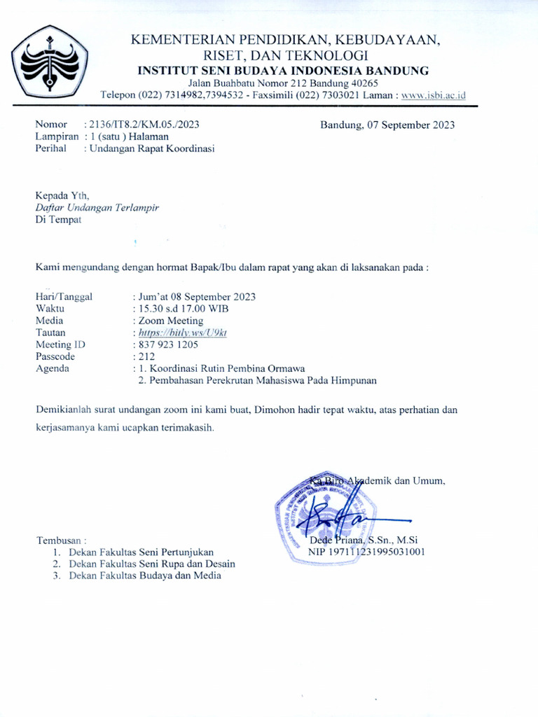 7sept - Undangan Rapat Kordinasi Ormawa | PDF