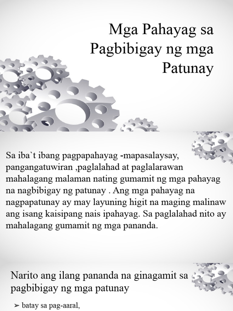 Filipino 7 - Mga Pahayag Sa Pagbibigay Ng Mga Patunay | PDF