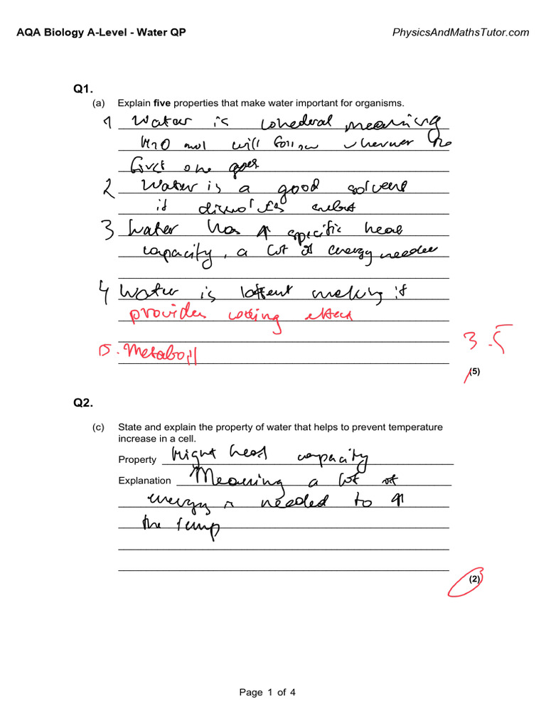 1.7 Water QP | PDF | Cell Biology | Chemistry