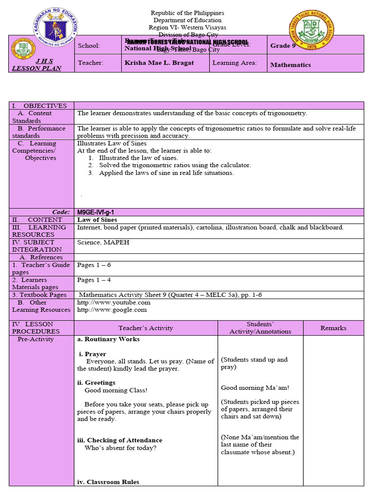 grade-9- lesson plan | PDF