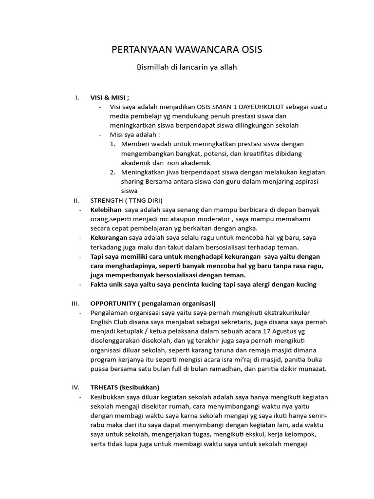 Pertanyaan Wawancara Osis | PDF